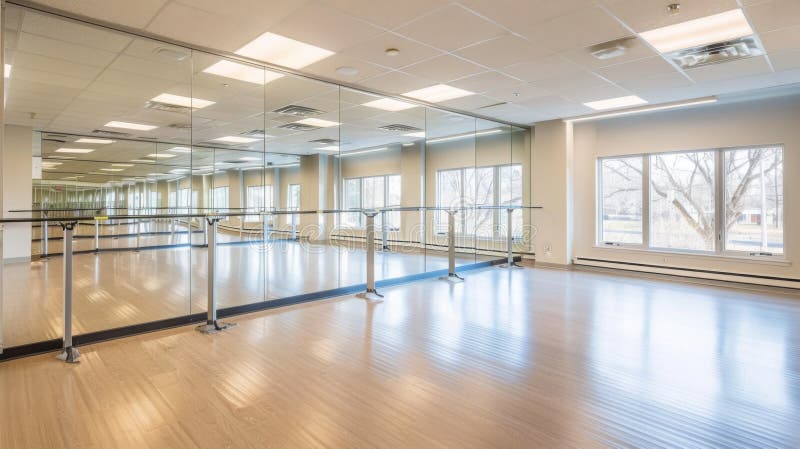 Empty Dance Studio with Barre and Windows Stock Photo - Image of ...