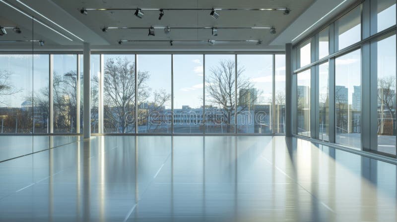 Empty Dance Studio with City View Stock Image - Image of concrete ...