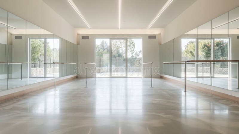 Empty Dance Studio with Mirrors and Natural Light Stock Image - Image ...
