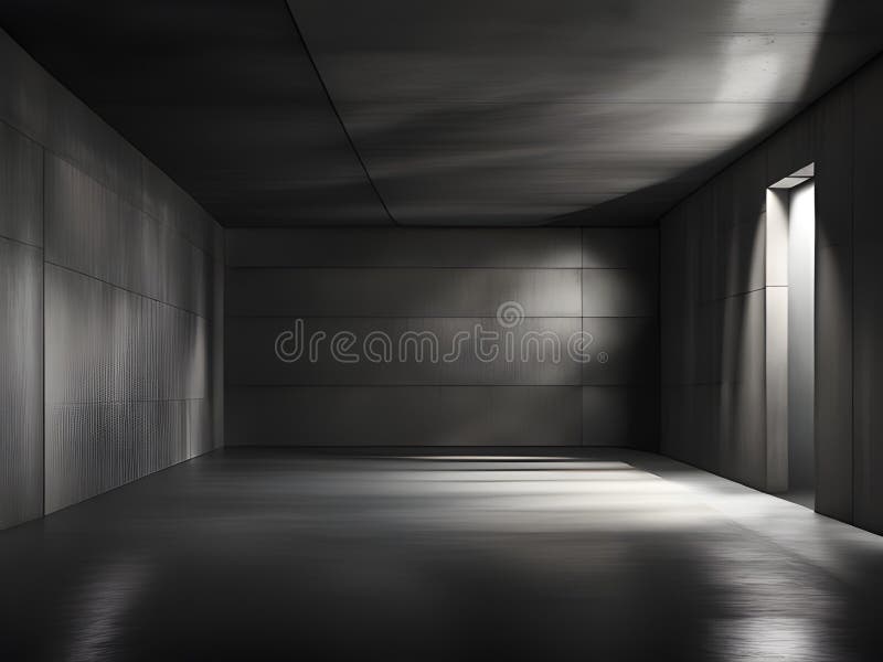 Empty Dark Abstract Smooth Room Interior with Concrete Floor and Lights ...