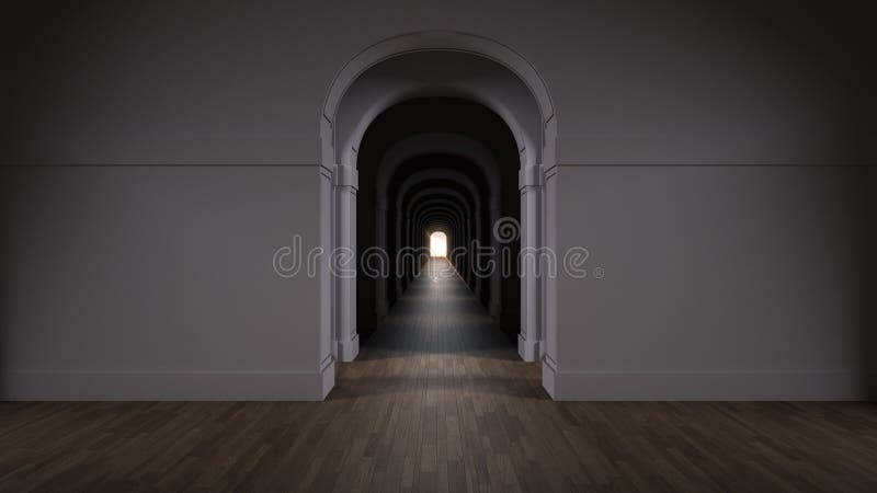 Empty Dark Architectural Interior with Infinite Arch Doors, Endless ...