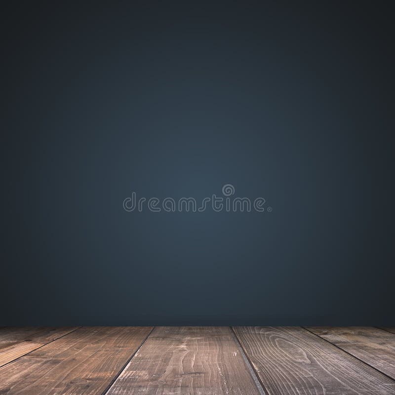 Empty Dark Blue With With Wood Floor Studio Well Use As Background ...