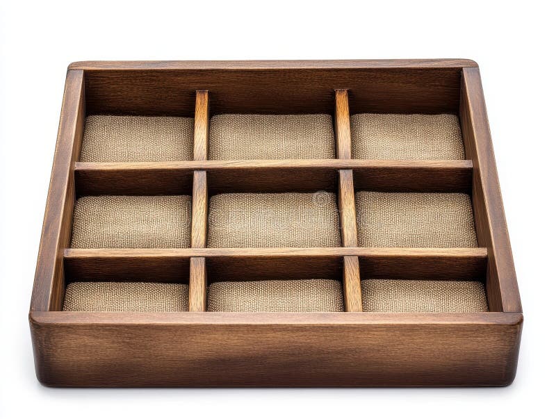 Empty Dark Brown Wooden Box with Multiple Compartments on White ...
