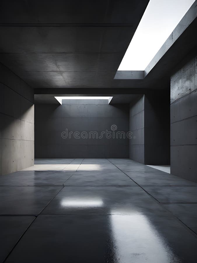 Empty Dark Dark Concrete Room Interior Stock Illustration ...