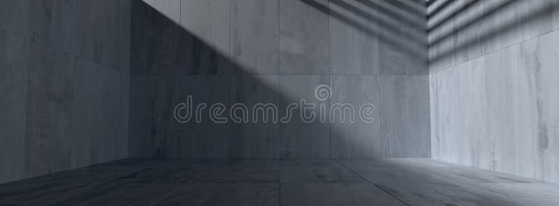 Empty, Dark Grey Room with Concrete Walls and Floor and Dramatic Shadow ...