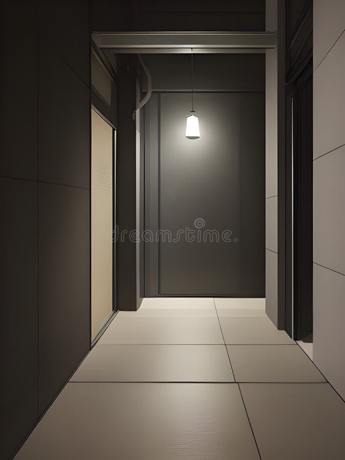 Empty Dark Interior with Light and Wooden Walls, Night Lighting, 3d ...