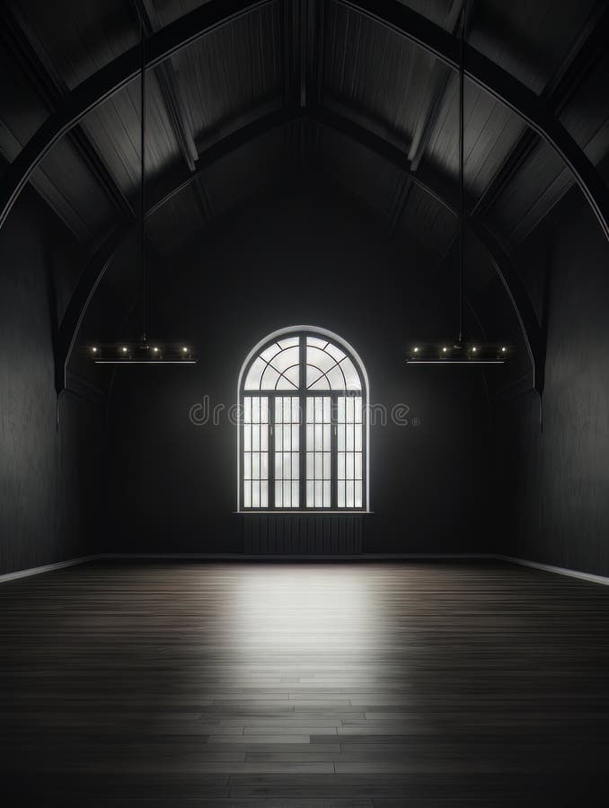 Empty Dark Interior in Loft Style with Big Window AI Stock Photo ...