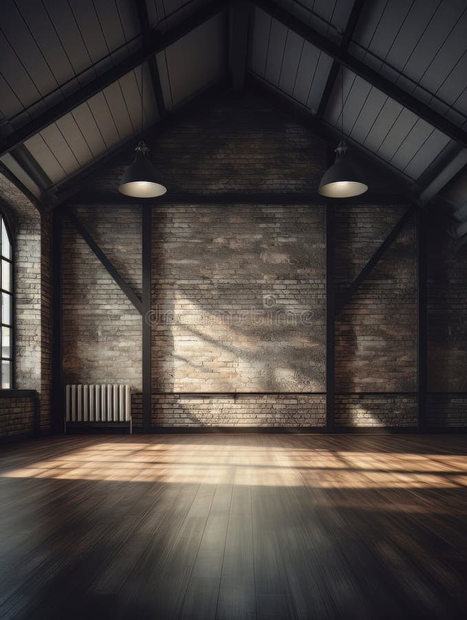 Empty Dark Interior in Loft Style with Big Windows AI Stock Photo ...