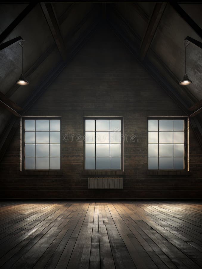 Empty Dark Interior in Loft Style with Big Windows AI Stock Photo ...