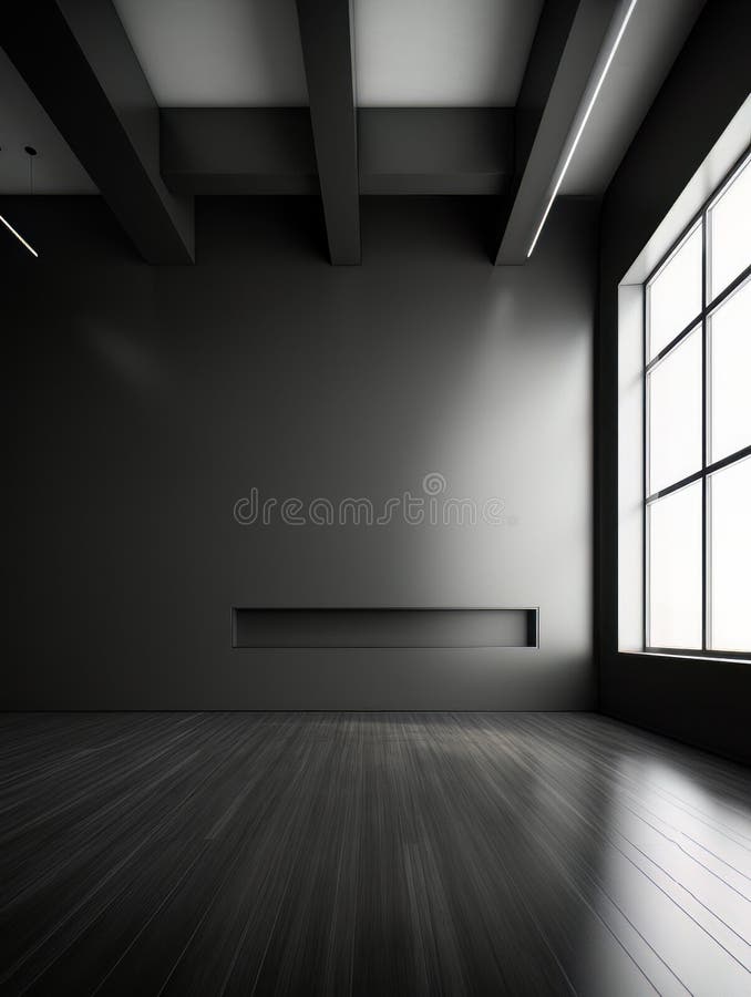 Empty Dark Interior in Loft Style with Panoramic Window AI Stock Image ...