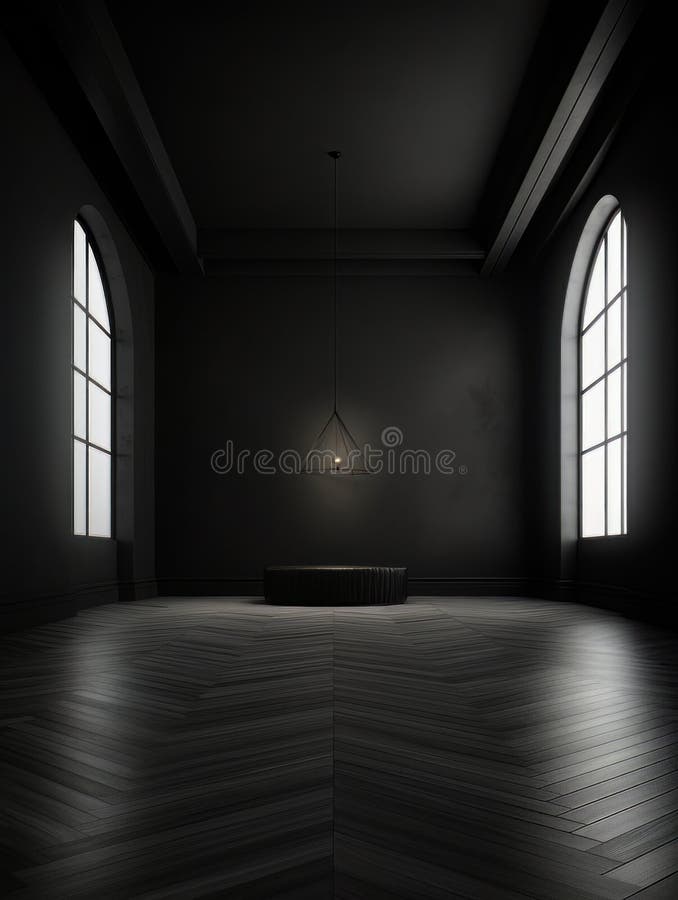 Empty Dark Interior in Loft Style with Panoramic Windows AI Stock Photo ...
