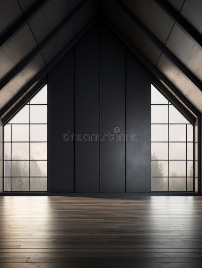 Empty Dark Interior in Loft Style with Panoramic Windows AI Stock Photo ...