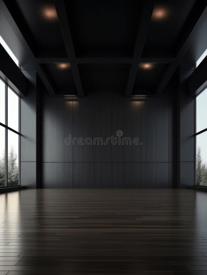 Empty Dark Interior in Loft Style with Panoramic Windows AI Stock Photo ...