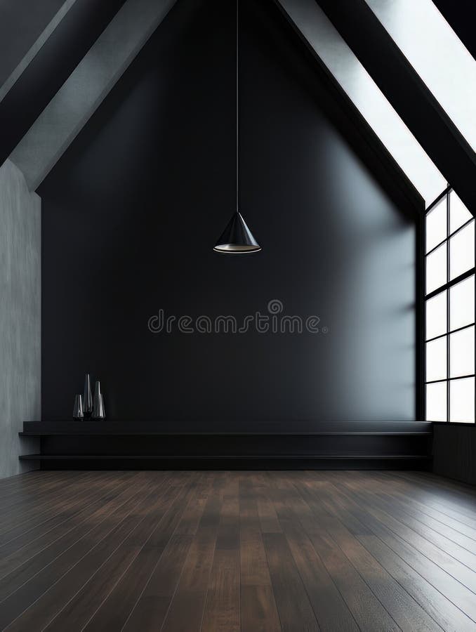 Empty Dark Interior in Loft Style with Panoramic Windows AI Stock Photo ...