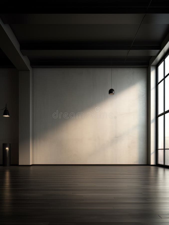 Empty Dark Interior in Loft Style with Panoramic Windows AI Stock Photo ...