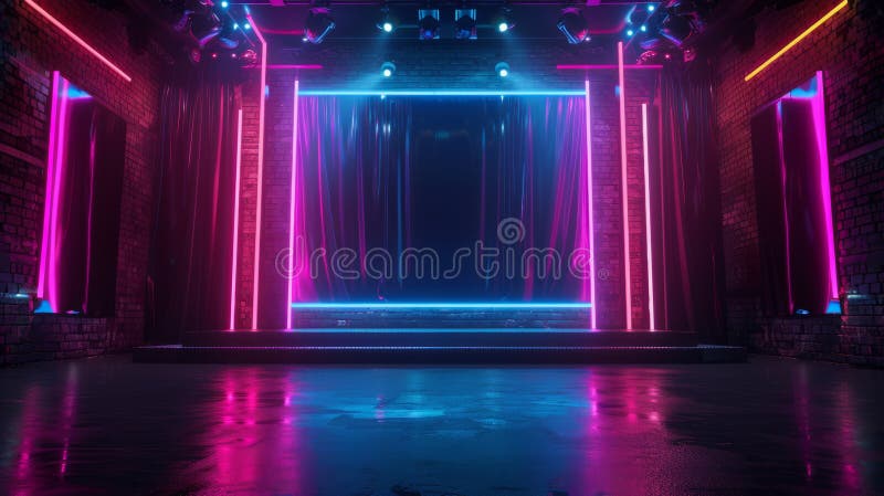 Empty dark neon stage stock illustration. Illustration of trend - 314422896