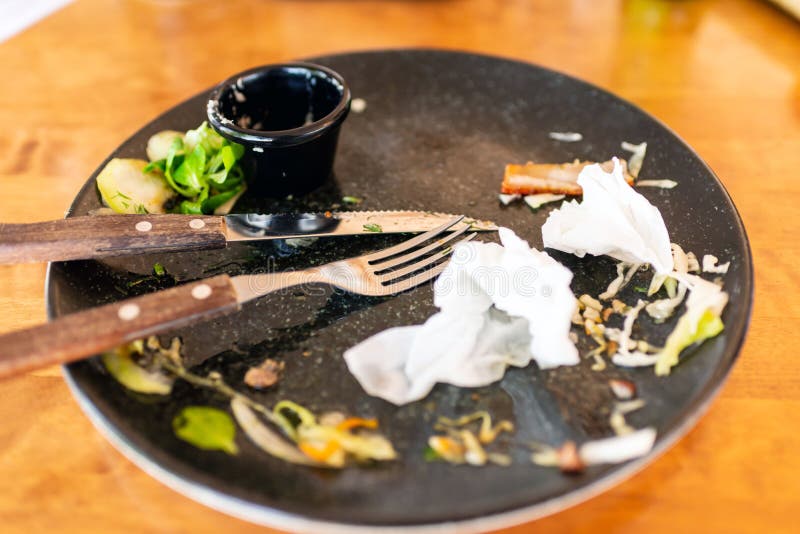 Empty Plate Left after Dinner.Dirty Dish after Eaten with Knife and ...