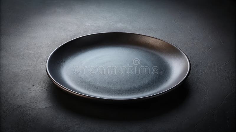 Empty Dark Plate on a Textured Surface, Ready for Food Presentation ...