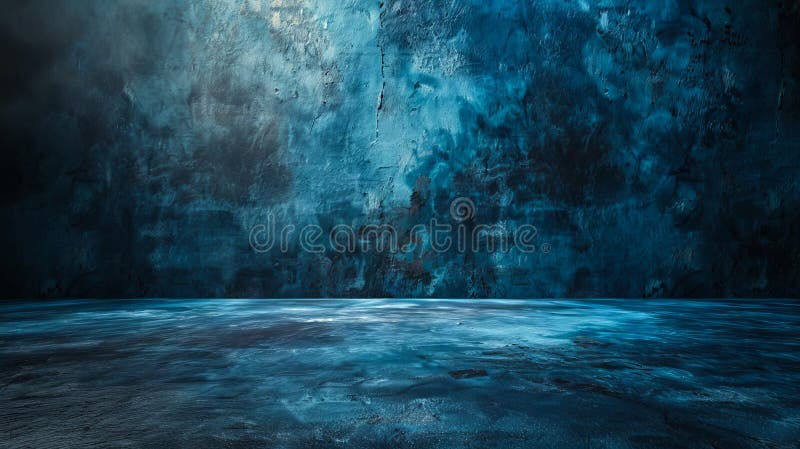 An Empty Dark Room with Blue Walls Stock Photo - Image of light, dark ...