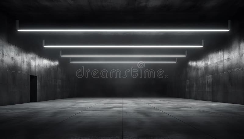 Empty Dark Room with Clean Concrete Flooring and Illuminated Modern ...
