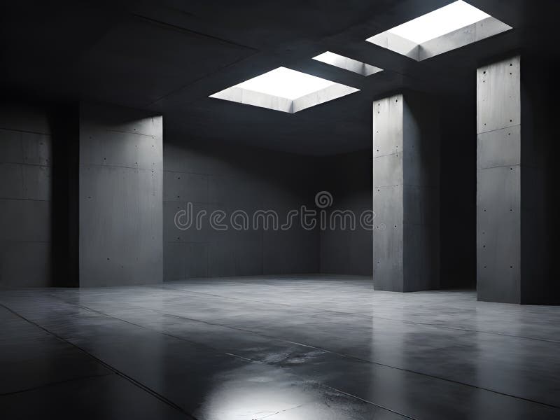 Empty Dark Room Interior with Concrete Walls and Concrete Floor. Night ...