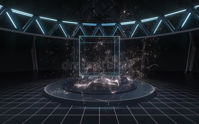 Empty Dark Room with Magic Particles, 3d Rendering Stock Illustration ...