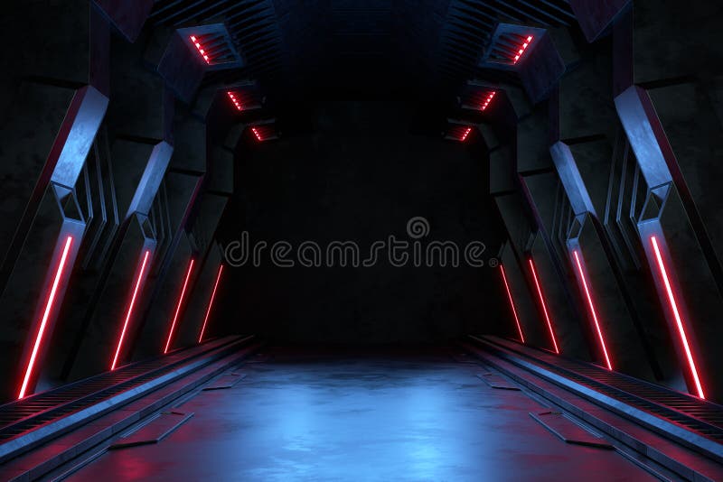 Empty Dark Room, Modern Futuristic Sci Fi Background. 3d Render Stock ...