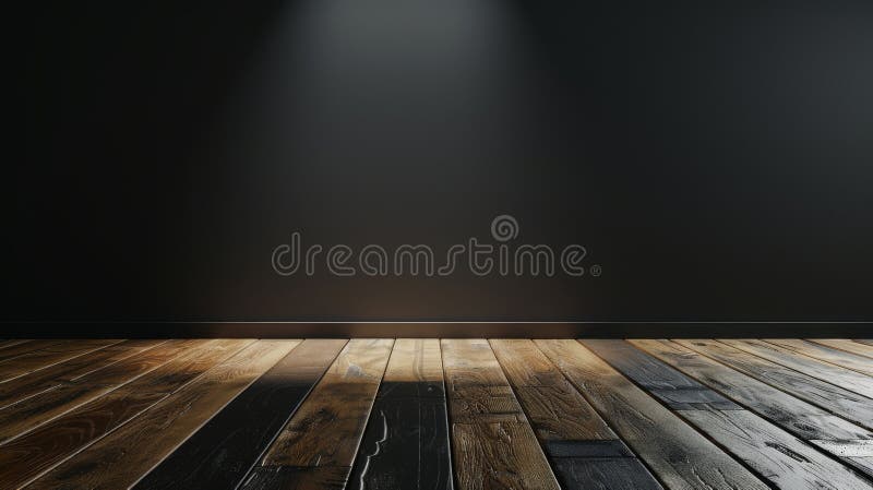 Empty Dark Room with Wooden Floorboards and Spotlight, Creating ...
