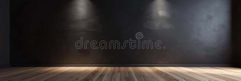 Empty Dark Room with Wooden Floorboards and Spotlight, Creating ...