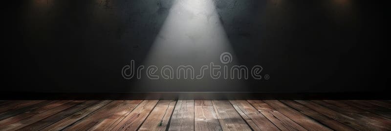 Empty Dark Room with Wooden Floorboards and Spotlight, Creating ...