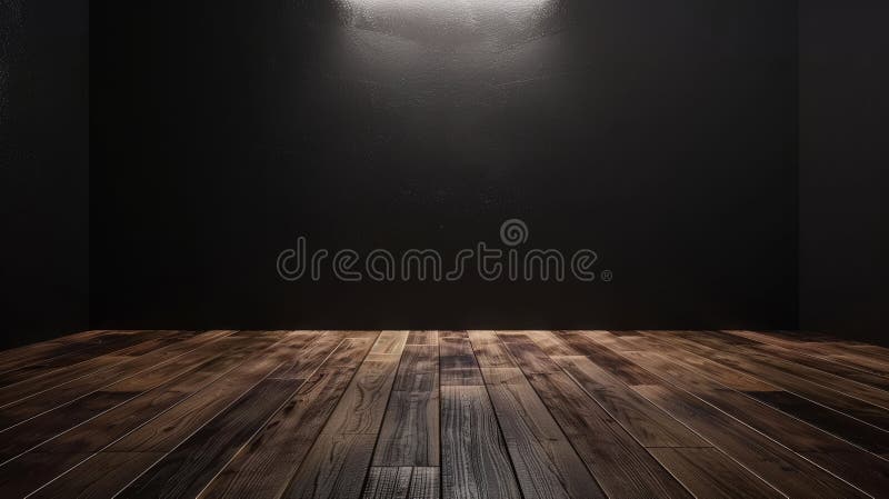 Empty Dark Room with Wooden Floorboards and Spotlight, Creating ...