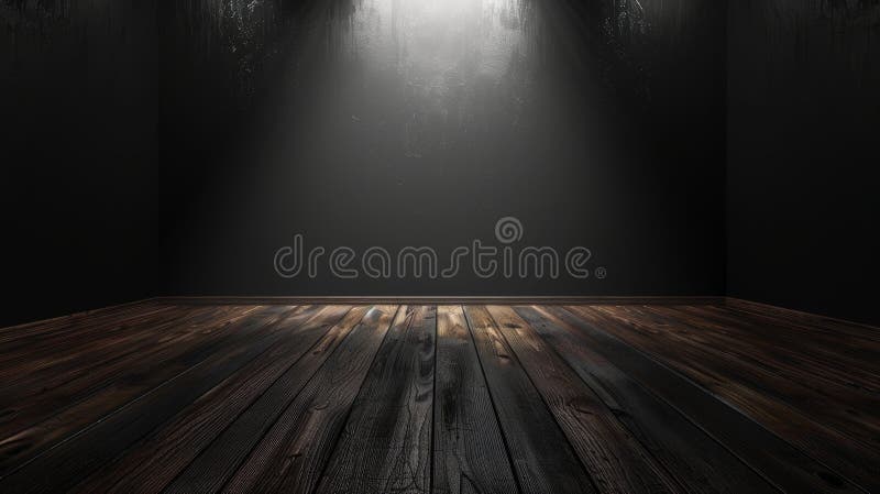 Empty Dark Room with Wooden Floorboards and Spotlight, Creating ...