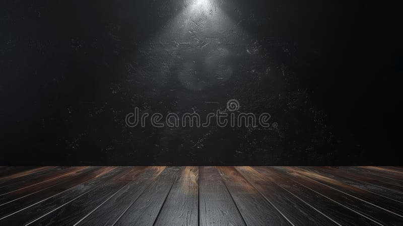 Empty Dark Room with Wooden Floorboards and Spotlight, Creating ...