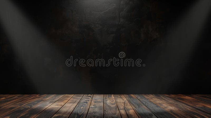 Empty Dark Room with Wooden Floorboards and Spotlight, Creating ...