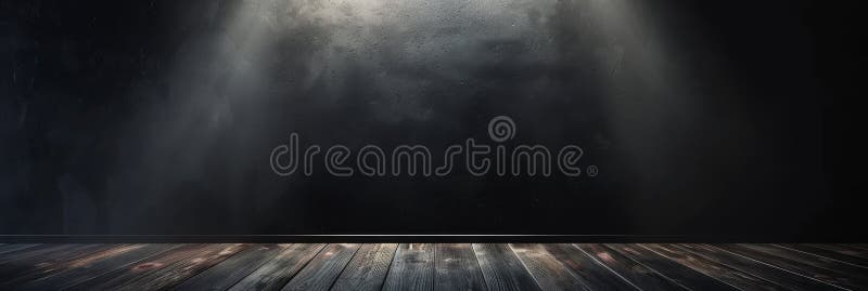 Empty Dark Room with Wooden Floorboards and Spotlight, Creating ...