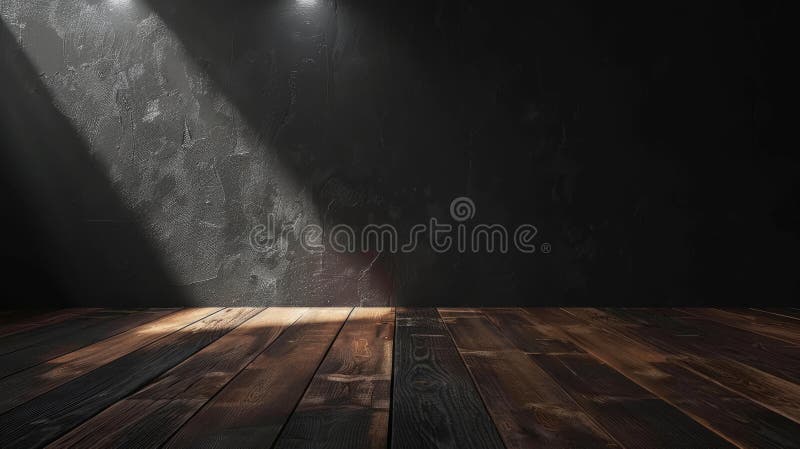 Empty Dark Room with Wooden Floorboards and Spotlight, Creating ...