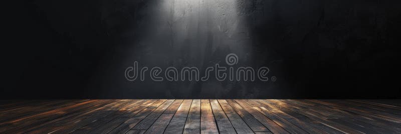 Empty Dark Room with Wooden Floorboards and Spotlight, Creating ...