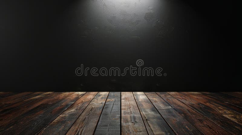 Empty Dark Room with Wooden Floorboards and Spotlight, Creating ...