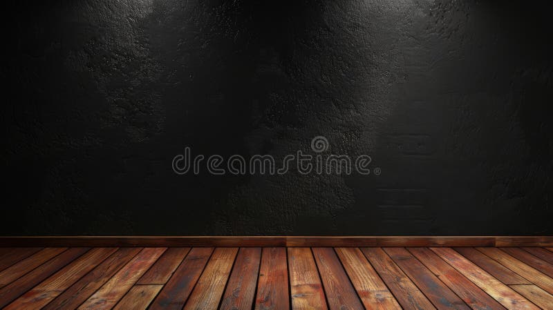 Empty Dark Room with Wooden Floorboards and Spotlight, Creating ...