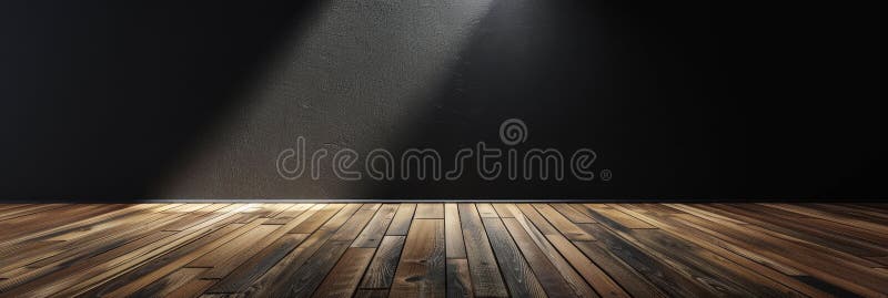 Empty Dark Room with Wooden Floorboards and Spotlight, Creating ...