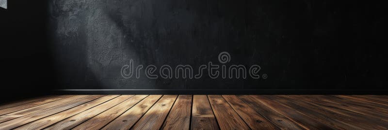 Empty Dark Room with Wooden Floorboards and Spotlight, Creating ...