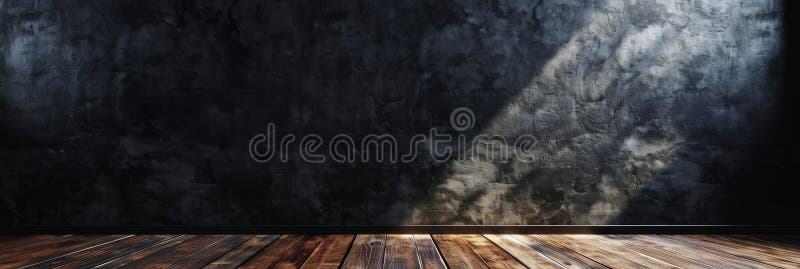 Empty Dark Room with Wooden Floorboards and Spotlight, Creating ...