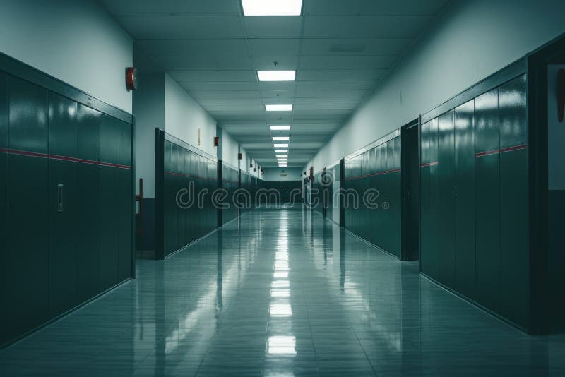 Empty Dark School Corridor AI Generated Stock Photo - Image of modern, design: 325970830