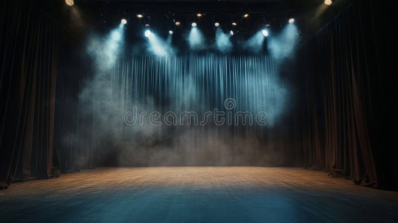 Empty Dark Stage with Blue Spotlights and Smoke Stock Illustration ...