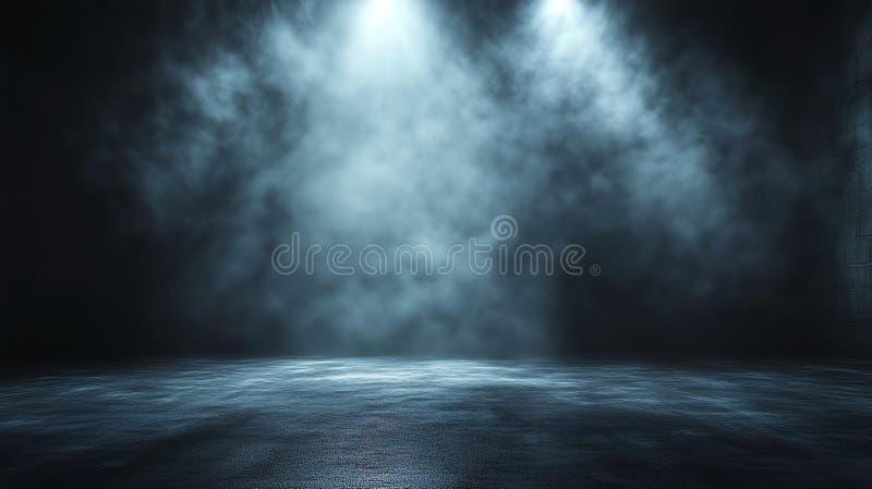 Empty Dark Studio with Concrete Floor, Atmospheric Fog and Single ...