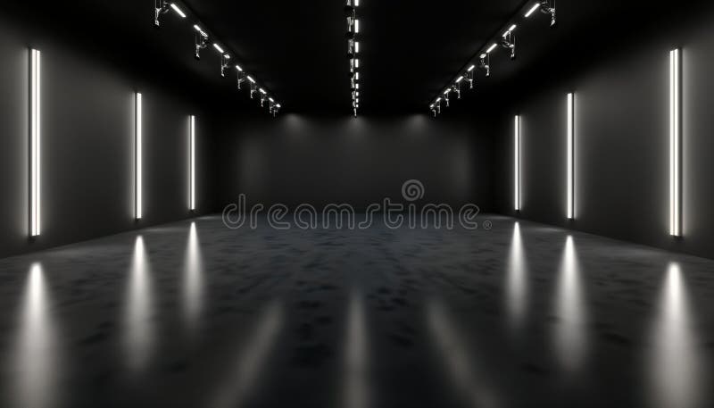 Empty Dark Studio Room with Bright Lights. Stylish Black Space with ...
