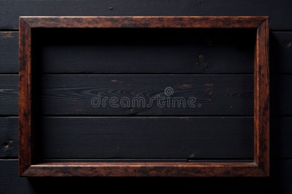 Empty Dark Wood Rectangular Frame, Weathered Texture , Graphic, Decor ...