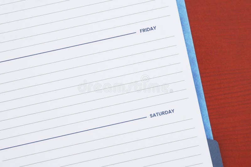 Empty Day Planner with Friday on Desk Stock Photo - Image of event ...