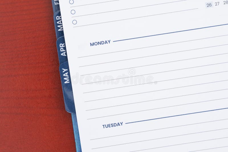 Empty Day Planner with Monday on Desk Stock Photo - Image of monday ...