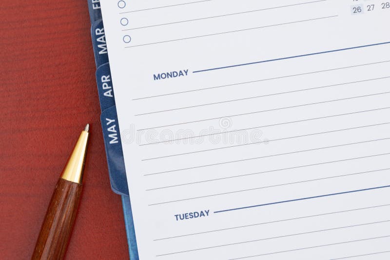 Empty Day Planner with Monday with Pen on Desk Stock Image - Image of ...